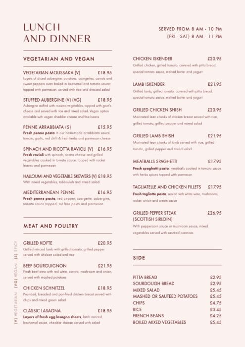 A LA CARTE MENU – Lydia Brasserie