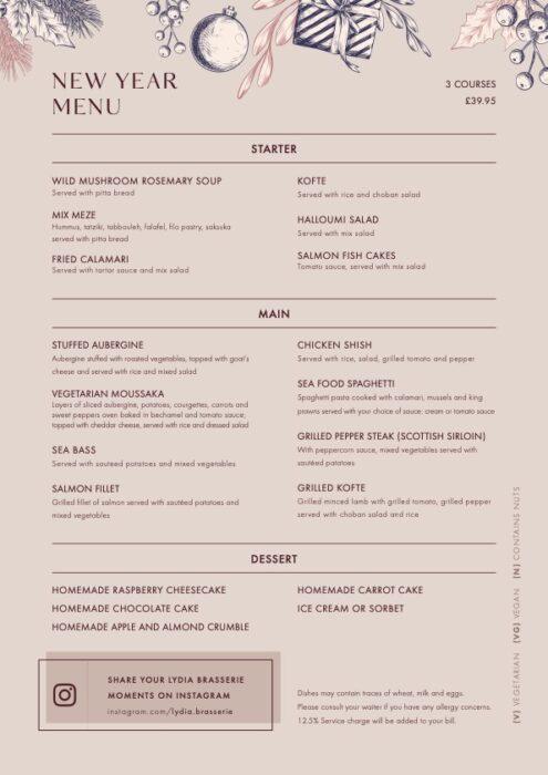 NEW YEAR MENU – Lydia Brasserie